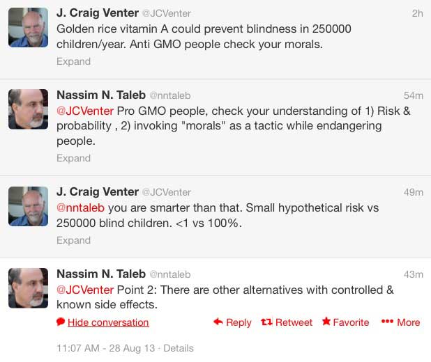 Craig Venter & Nassim Taleb Twitter 8/28/13 | The Black Swan Report